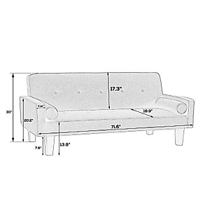 71.65" Linen Upholstered Futon Loveseat Convertible Sleeper Couch Bed W/Throw Pillows,Compact Foldable Sleep Recliner Sofa,2 Seaters Love Seat with Reclining Backrest to Napping Daybed