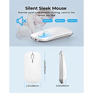 Wireless Bluetooth Keyboard and Mouse Combo (USB + Dual BT), seenda Multi-Device Rechargeable Slim Keyboard and Mouse, Compatible for Win 7/8/10, MacBook Pro/Air, iPad, Tablet - White Silver