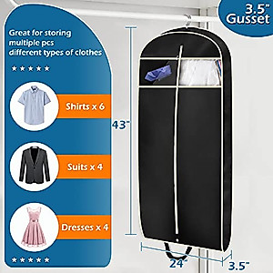 MISSLO 43" Gusseted Travel Garment Bag with Accessories Zipper Pocket Breathable Suit Garment Cover for Shirts Dresses Coats, Black