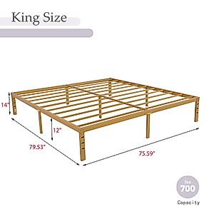 alazyhome King Size Bed Frame 14 Inch Metal Platform Bed Frame Heavy Duty Steel Slats Support No Box Spring Needed Noise-Free Easy Assembly Gold