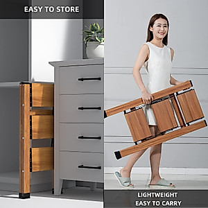 3 Step Ladder, Aluminum Lightweight Folding Step Stool Wide Anti-Slip Pedal, Multi-Functional Ladders with 330lbs Load Capacity for Household and Kitchen Space Saving,Woodgrain