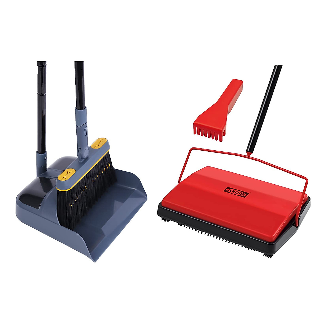 JEHONN Carpet Floor Sweeper Manual with Horsehair, Broom and Dustpan Set for Home