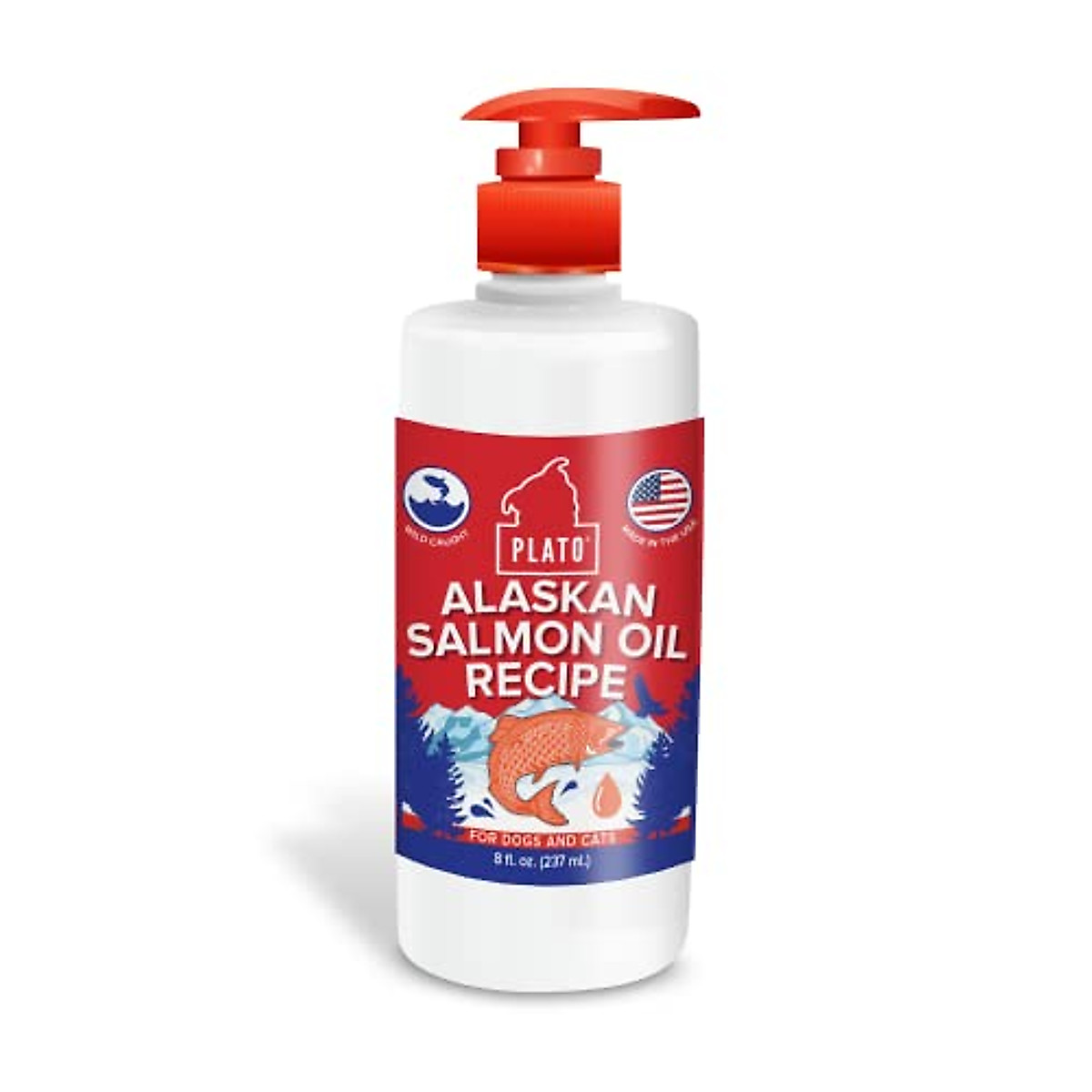 PLATO Wild Alaskan Salmon Oil Kibble Topper - Boost Dog Food with Omega 3 & 6 Fatty Acids - For Healthy Skin & Coat - 8 ounces