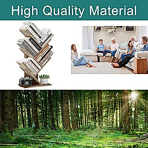 ZRWD Tree Bookshelf, 4-Tier Book Storage Organizer Shelves Floor Standing Bookcase, Wood Storage Rack for Office Home School Shelf Display for Cd/Magazine（French Oak Grey）