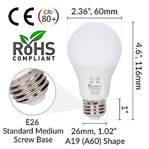 Simba Lighting LED Outdoor Light Bulbs with Photocell Sensor Dusk to Dawn Smart Auto On and Off (4 Pack) A19 6W 40W Replacement for Porch, Night Light, Garage Door, E26 Medium Base, 5000K Daylight