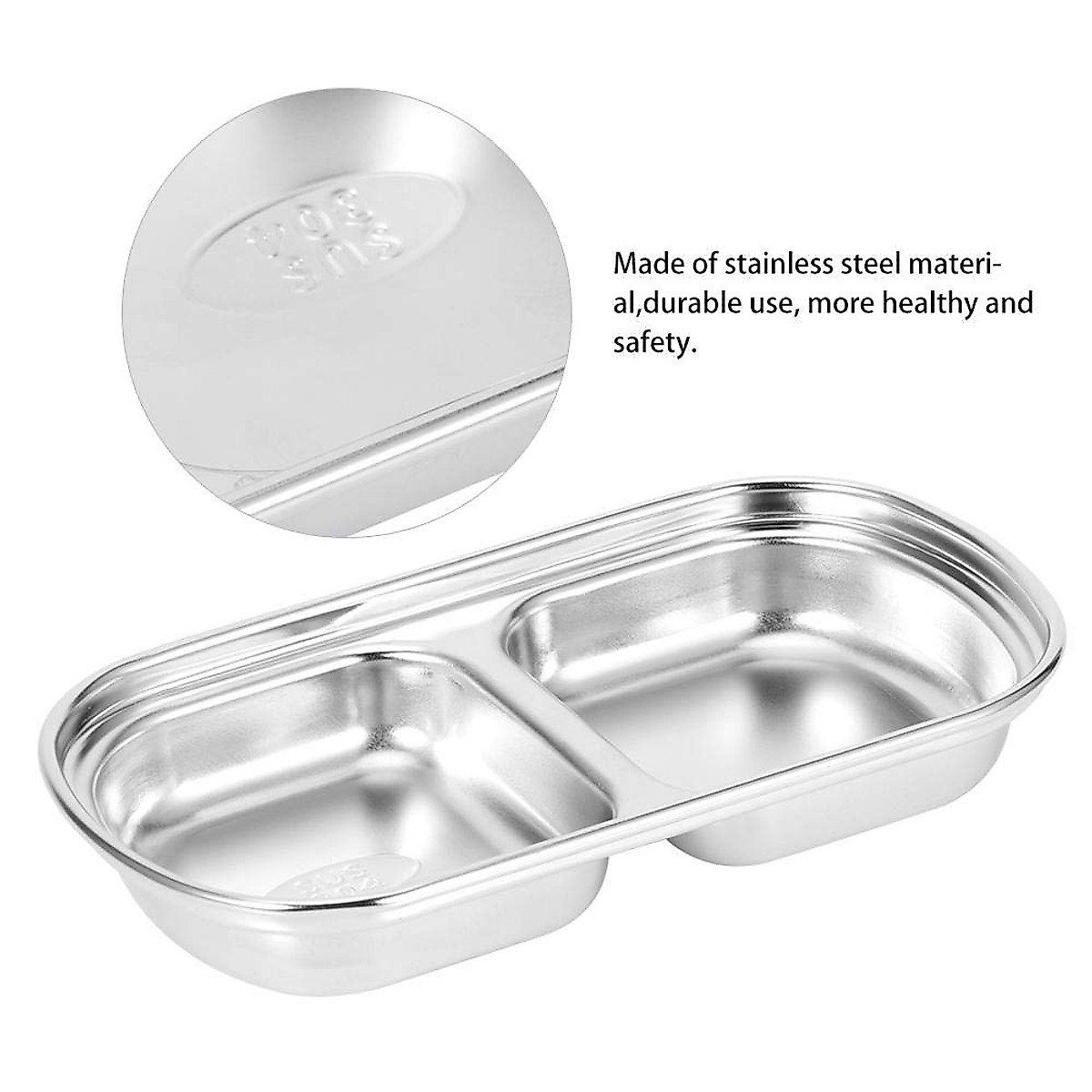 Stainless Steel Sauce Dish Seasoning Dish Snack Plate Divided Food Dipping Bowl Kitchen Condiment Snack Serving Dishes (2 Grids)