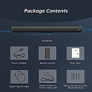 BESTISAN Sound Bar, 80 watts 33.5 inch Sound Bars for TV with Bluetooth 5.0, 3 Equalizer Modes Audio, Bass Adjustable, HDMI/Optical/Coaxial/Aux/USB Connection for Home Theater, Gaming, PC, Projectors