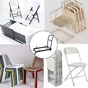 Black Folding Chair Cart Rolling Push Dolly, Commercial Grade Steel Frame, Storage Capacity 50 Chairs