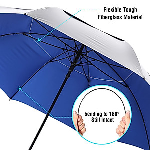 G4Free 72 Inch Huge Golf Umbrella UV Protection Auto Open Windproof Umbrella Oversized Extra Large Vented Double Canopy for Family (Silver/Blue)