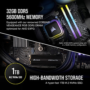Corsair Vengeance a7300 Series Gaming PC - Liquid Cooled AMD Ryzen™ 7 7700X CPU - NVIDIA® GeForce RTX™ 4070 Graphics - 32GB Vengeance RGB DDR5 5600MHz Memory - 1TB M.2 NVMe SSD - Black