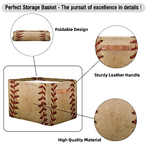Baseball Storage Basket,Softball Large Toys Storage Cube Box with Handles, Collapsible Laundry Basket Rectangular Waterproof Storage Organizer Bin for Nursery Bedroom Playroom Shelves Gift Basket