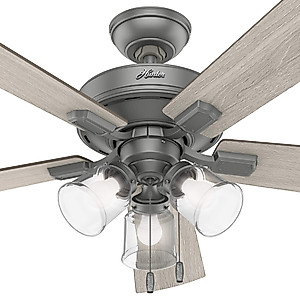 Hunter Fan Company 51019 Crestfield Indoor Ceiling Fan with LED Light and Pull Chain Control, 52", Matte Silver Finish