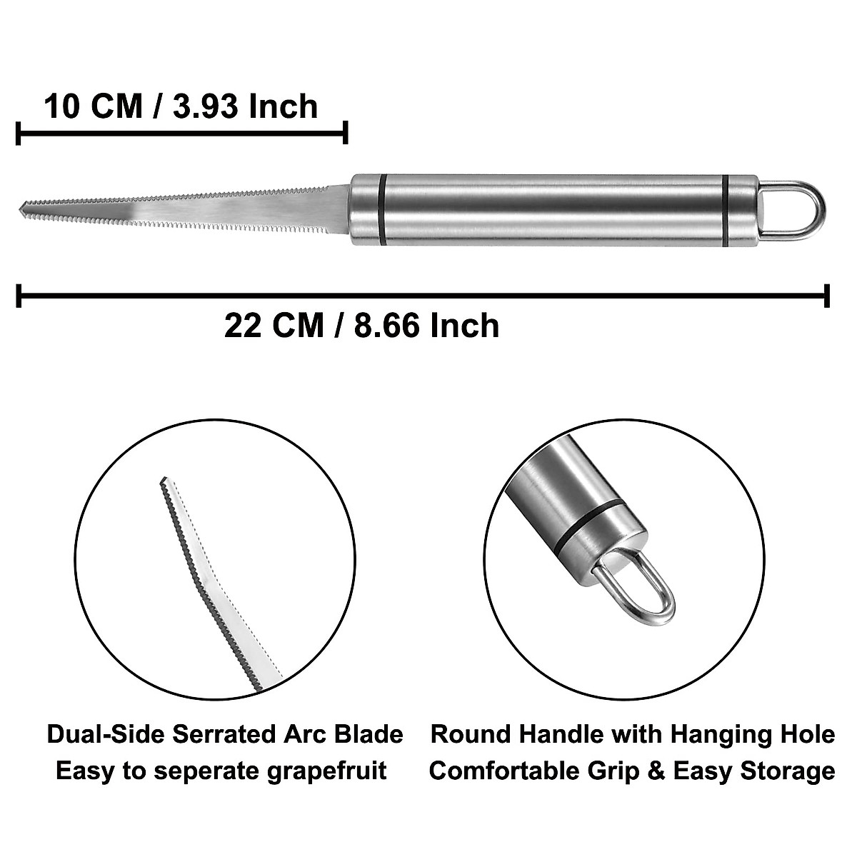 Grapefruit Knives 2 Pack, Stainless Steel Grapefruit Utensil Knife, Serrated Edge & Thick Gauge Handle, Kitchen Tool with Non-stick Plating for Kiwi, Mango, Dessert, Apple, Citrus Fruit
