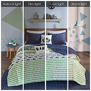 Urban Habitat Kids Reversible Cotton Quilt Set - Vibrant Fun, Playful Print, All Season Children Bedding Coverlet Bedspread, Decorative Pillow, Bedroom Décor, Twin/Twin XL, Shark Green/Navy 4 Piece