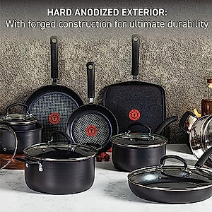 T-fal Ultimate Hard Anodized Nonstick Cookware Set 12 Piece Pots and Pans, Dishwasher Safe Grey