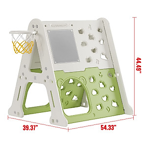 Babeelovly Climbing Toys for Toddlers, Triangle Climbing Indoor Outdoor Play Ground with Art Easel and Basketball Hoop, 5 in 1 Indoor Play Gym for Boys Girls Gift Present