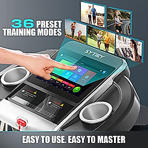 SYTIRY Folding Treadmill,10'' HD Touchscreen, WiFi, TV, YouTube and Facebook, Compact Treadmills Easy Assembly, Walking Jogging Running Machine for Family & Office Use TR060801