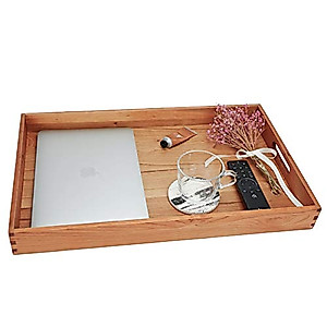 MAGIGO 22 x 14 Inches Large Rectangle Cherry Wood Ottoman Tray with Handles, Serve Tea, Coffee or Breakfast in Bed, Classic Wooden Decorative Serving Tray
