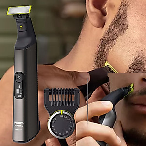 Philips Norelco OneBlade Pro Kit, Hybrid Electric Trimmer and Shaver with Charging Stand and Precision Comb, QP6550 + OneBlade Body Kit, 3 Pieces, QP610