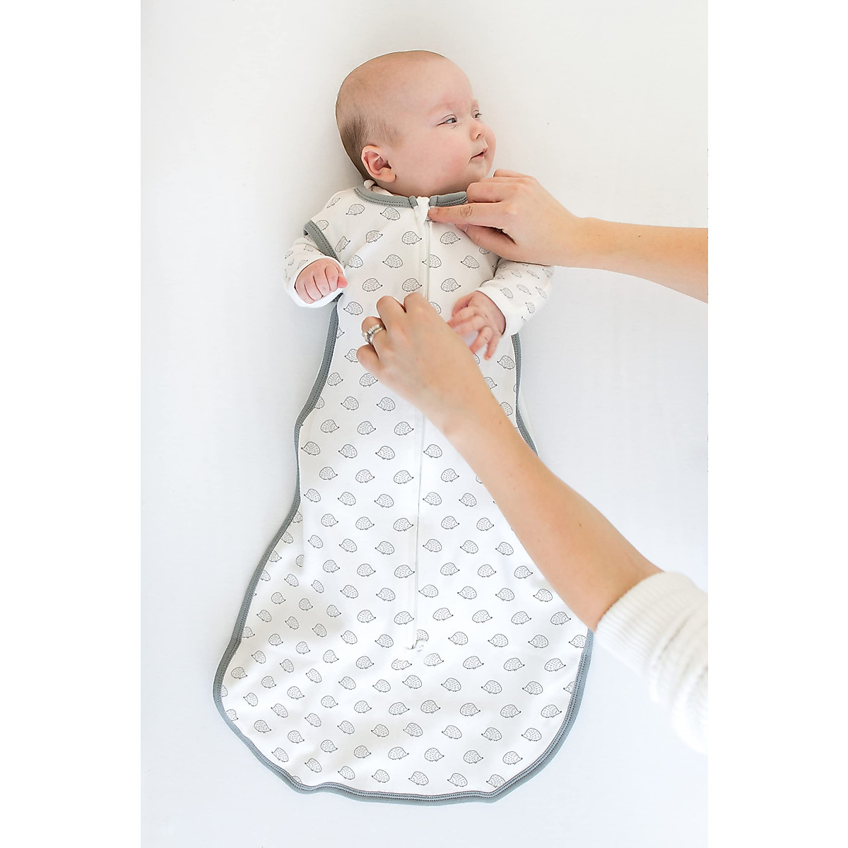 SwaddleDesigns Cotton Knit Sleeping Sack, Sleeveless Wearable blanket with 2-Way Zipper, Black Tiny Hedgehogs, Medium, 6-12 Months