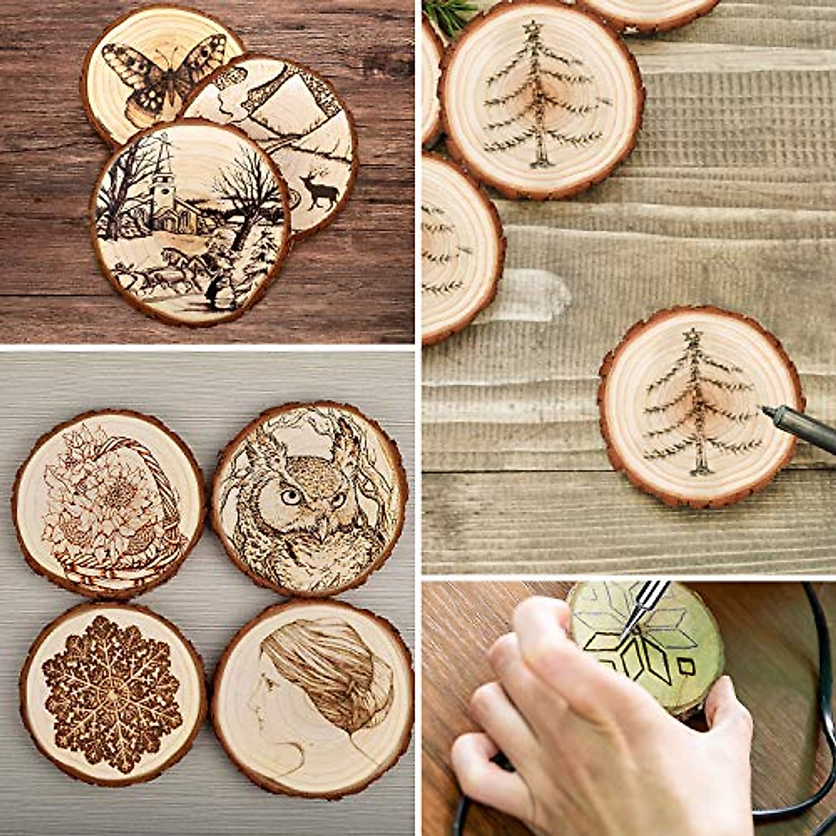 LESUMI Unfinished Natural Wood Slices with Bark - 20 Pcs 3.5-4 inch Wood Craft kit, DIY Kids Arts and Crafts Coasters Christmas Ornaments Rustic Wedding Decorations