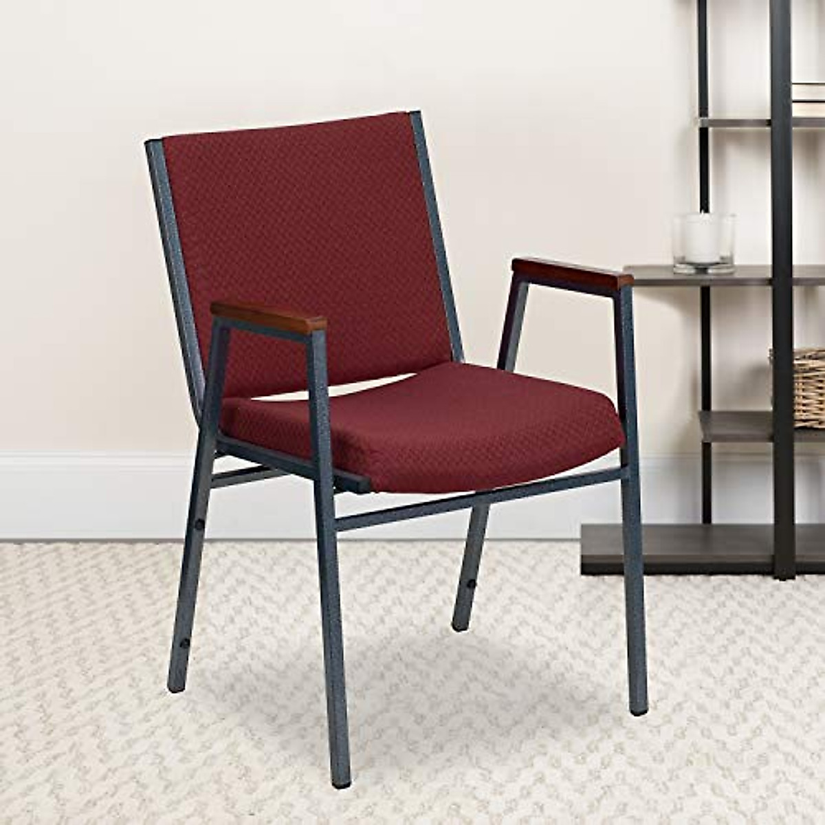 Flash Furniture HERCULES Series Heavy Duty Burgundy Patterned Fabric Stack Chair with Arms and Ganging Bracket