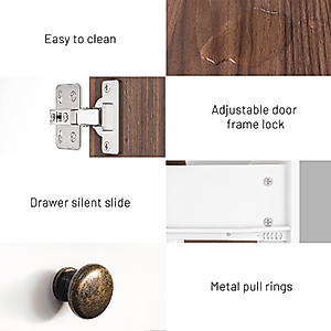 Sideboard Buffet Cabinet with Storage, Kitchen Cabinet with 3 Doors and 3 Adjustable Shelves and 3 Drawers, Buffet Server Bar for Dining Room, Living Room