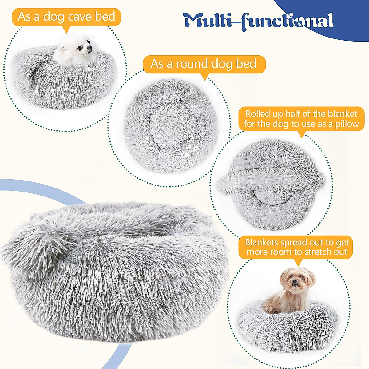 ShinHye Small Dog Bed Cat Bed Dog Bed with Blanket Plush Fluffy Hooded Dog Bed, Small Dog beds with Cover Cozy for Indoor Cats, Blanket Dog Beds Calm Anti-nxiety Dog Bed Washable