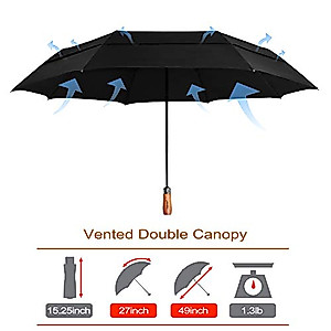 Lejorain Large Compact Golf Umbrella - 54inch Oversized Auto Open Close Folding Golf Umbrella Travel 210T Dupont Teflon Coated Vented Windproof Double Canopy for Women Men