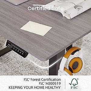 JYLH JOYSEEKER Grey Standing Desk, 48 X 24 Inch Adjustable Height Electric Desk, Sit Stand Desk with 2 Hooks, Ergonomic Rising Desk with Splice Board