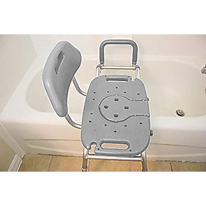 Sliding Shower Chair HydroGlyde Premium Heavy Duty, Padded Bathtub Transfer Bench with Cut Out Seat, for Bath Tub, Adjustable Legs, and Safety Belt, Quick Tool-Less Assembly, Gray