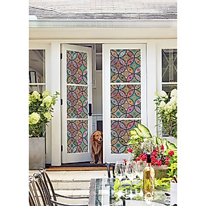 JiffDiff Window Privacy Film Frosted Glass Stain Stickers Boho Decorative Rainbow Non-Adhesive Static Cling Tinting for Home Bathroom 118.1''x17.3''