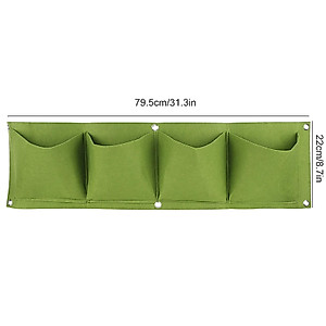 4Pcs Vertical Hanging Outdoor Wall Planter 4 Pocket Plant Grow Bag Wall Mounted Reusable Degradable Felt Garden Planter Herbs, Succulents Artificial Pl or Flowers. (Green)