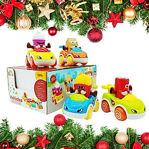 LUKAT Cars Toys for 1 2 3 Year Old Boys and Girls, Push and Go Friction Powered Vehicles Toy Set of 4 Baby Cars