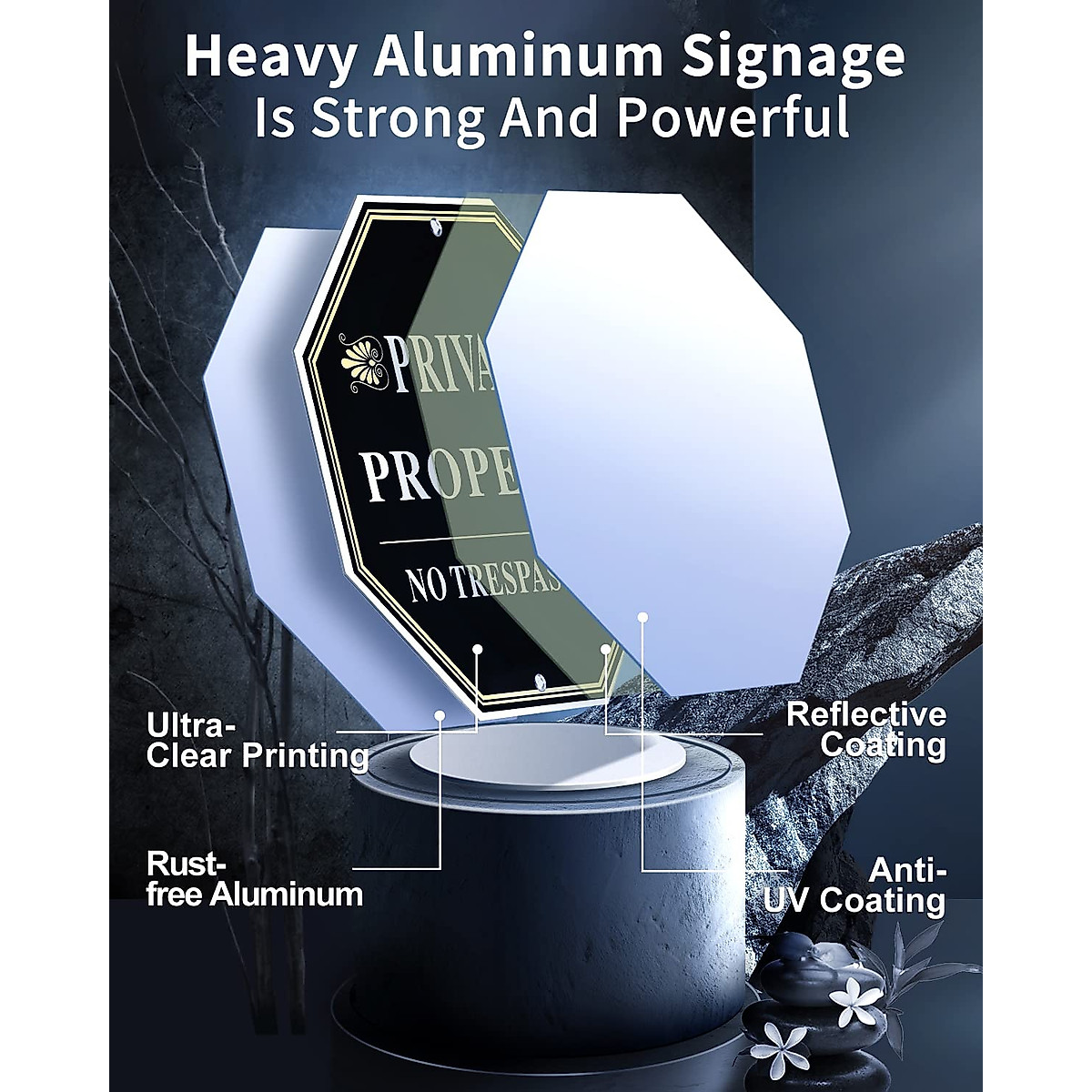 SWEETAPRIL No Trespassing Signs Private Property, All-Aluminum Yard signs, 10" x 10", 28" Metal Stakes Included