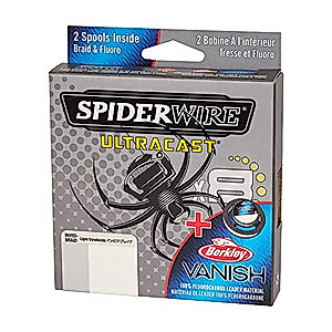 SpiderWire Ultracast Braid Vanish Fluorocarbon Dual Spool, 30lb Translucent Braid with 50lb Clear Fluoro Leader, 164yd | 150m