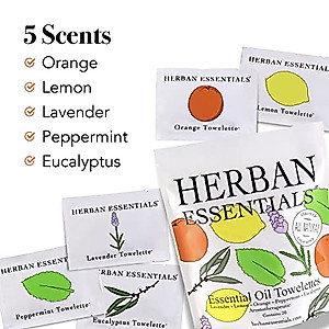 Herban Essentials Travel Body Wipes - Essential Oil Wipes for Hands, Travel Face Wipes - Natural Hand Wipes, Moist Towelettes Individually Wrapped Body Wipes for Adults - Asst. 20 Count