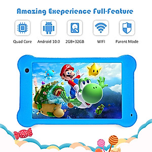 Kids Tablet, 7 inch Eye Protection IPS Screen, 2GB RAM 32GB ROM Toddler Tab, WiFi, Dual Camera,Games, Parental Control Android 11 Tablet for Kids with Kids-Proof Case…