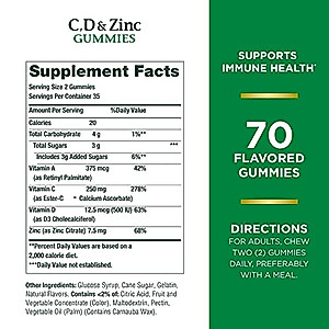 Nature's Bounty C, D, & Zinc Gummies, Immune Support Gummies for Adults, Citrus Berry, 70 Ct