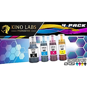 KINOLABS 542 Compatible Ink Bottles Replacement for Epson 542 T542 for Pro EcoTank ET-5800 ET-5850 ET-5880 ET-16600 ET-16650 (1 Black,1 Magenta, 1 Cyan, 1 Yellow, 4 Pack)