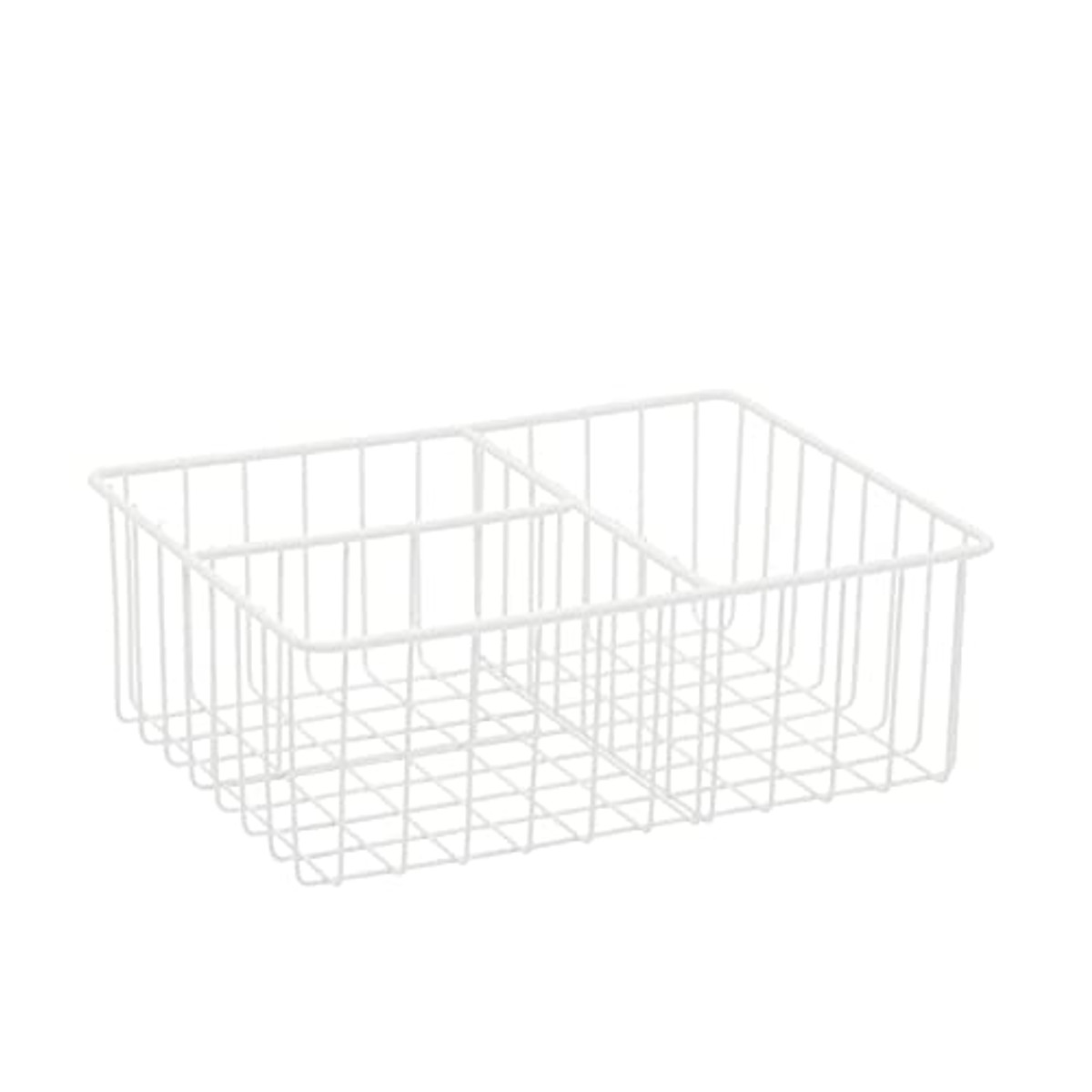 2 Pack White Wire Baskets for Kitchen, 3 Compartment Bin for Cabinet Shelves, Drawers (10 x 8 x 3.7 In)