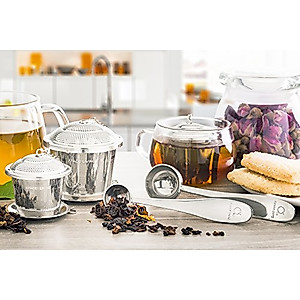 Loose Leaf Tea Infuser (Set of 2) with Tea Scoop and Drip Dray by Apace - Ultra Fine Stainless Steel Strainer & Steeper for a Superior Brewing Experience