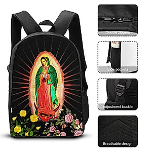 Waygotee Our Lady of Guadalupe Virgin Mary Bookbag Backpack Laptop Travel Bag Unisex for Adult Gifts 17 Inches 3 piece set