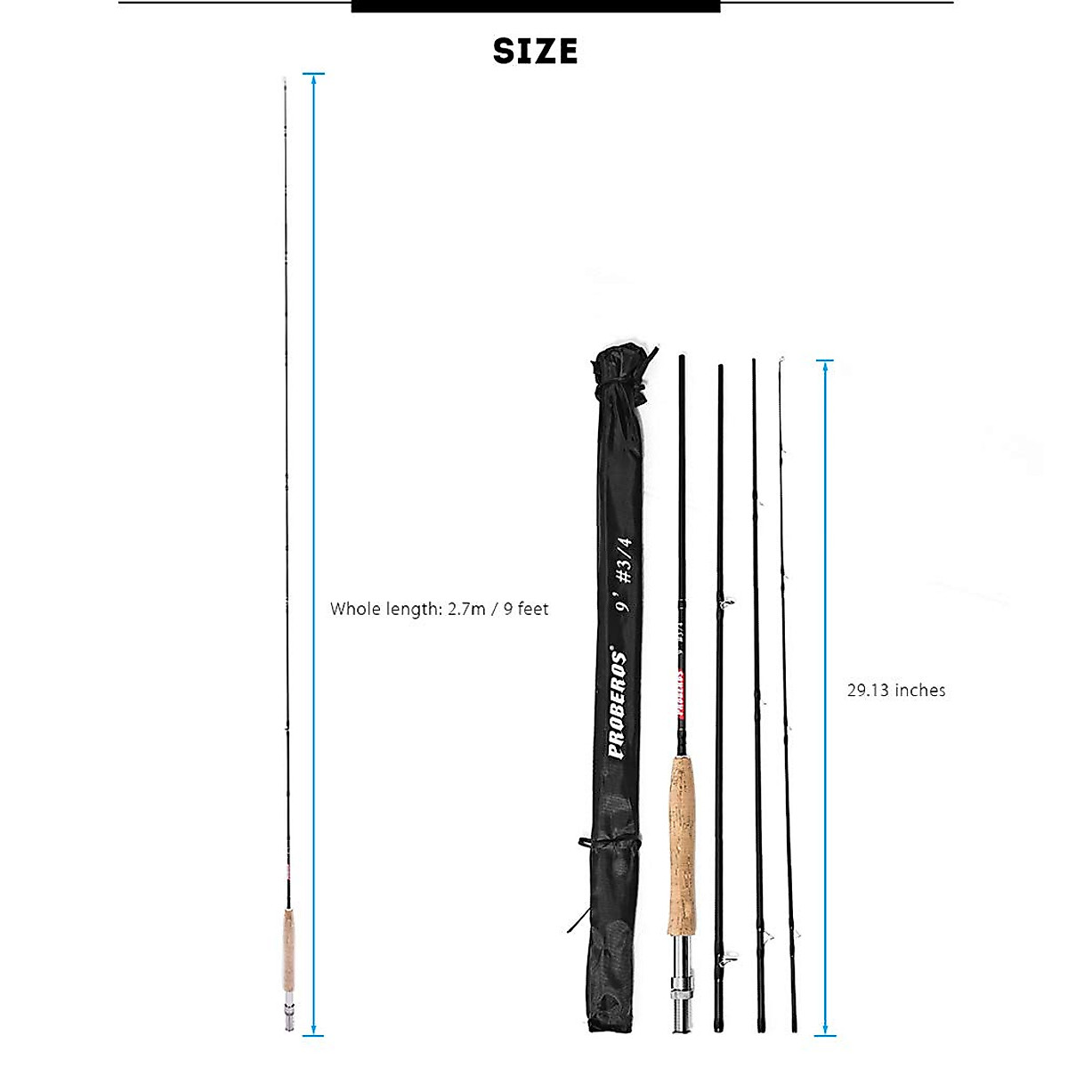 LOVEPET 2.7M 4 Section Carbon Fly Fishing Rod with Soft Cork Handle Fish Tackle 3/4#