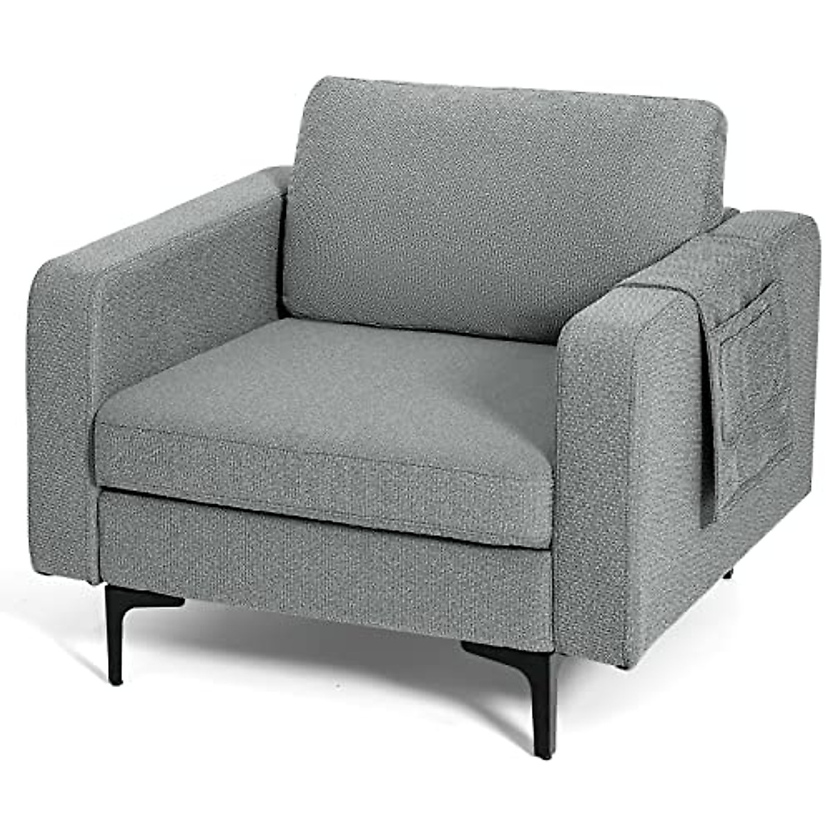 Giantex Single Sofa, Accent Chair, Leisure Chair w/Comfy Thick Cushion, Armrest Magazine Pockets, Metal Legs, Living Room Upholstered Armchair for Bedroom Reception Room