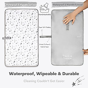 Precious Snuggle Portable Diaper Changing Pad | Waterproof Foldable Baby Changing Mat - Unisex Lightweight Changing Pad - Large Surface - Small & Compact | Double Wipeable Sides (Shooting Stars)
