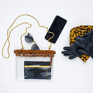 MB Greene Clear Stadium Approved Hinged Purse Leopard Cross Body Bag for Sports