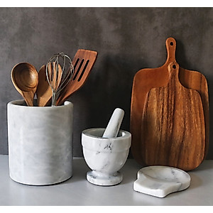 Marble Spoon Rest for Kitchen Counter, Cooking Utensil Holder for Stove Top, Spatula, Tongs Holder with Non-Slip Silicone Feet