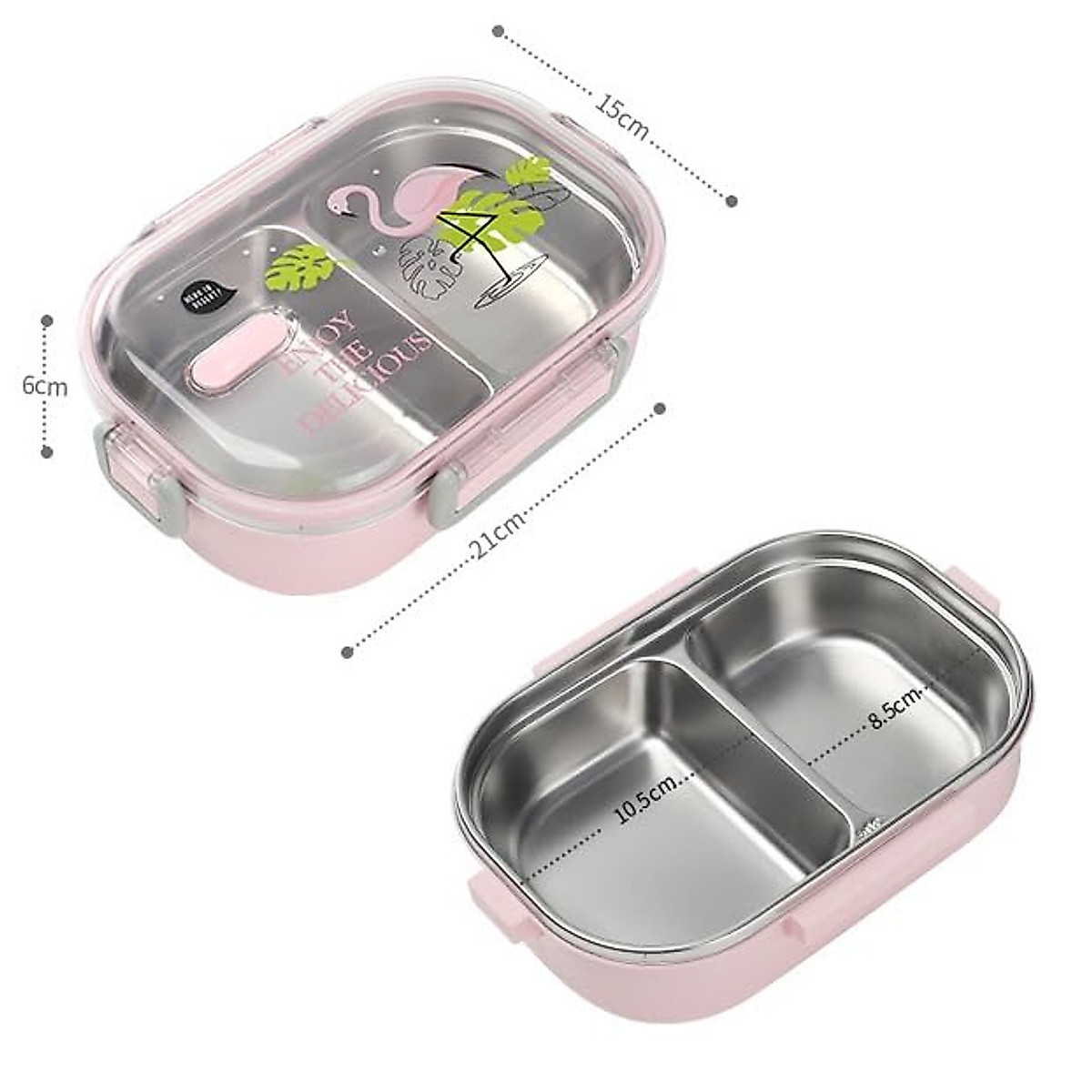 Bafnsiji Stainless Steel Lunch Box, 304 Stainless Steel 2 Compartment Dinner Plate, Portable Rice Noddles Food Container, 650ML Lunch Boxes Containers, Leak-Proof
