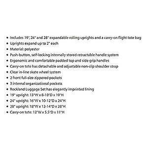 Rockland Journey Softside Upright Luggage Set,Expandable, Lightweight, Black, 4-Piece (14/19/24/28)